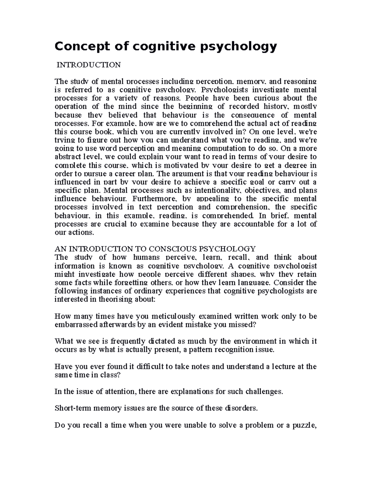 Concept of cognitive psychology - Concept of cognitive psychology ...