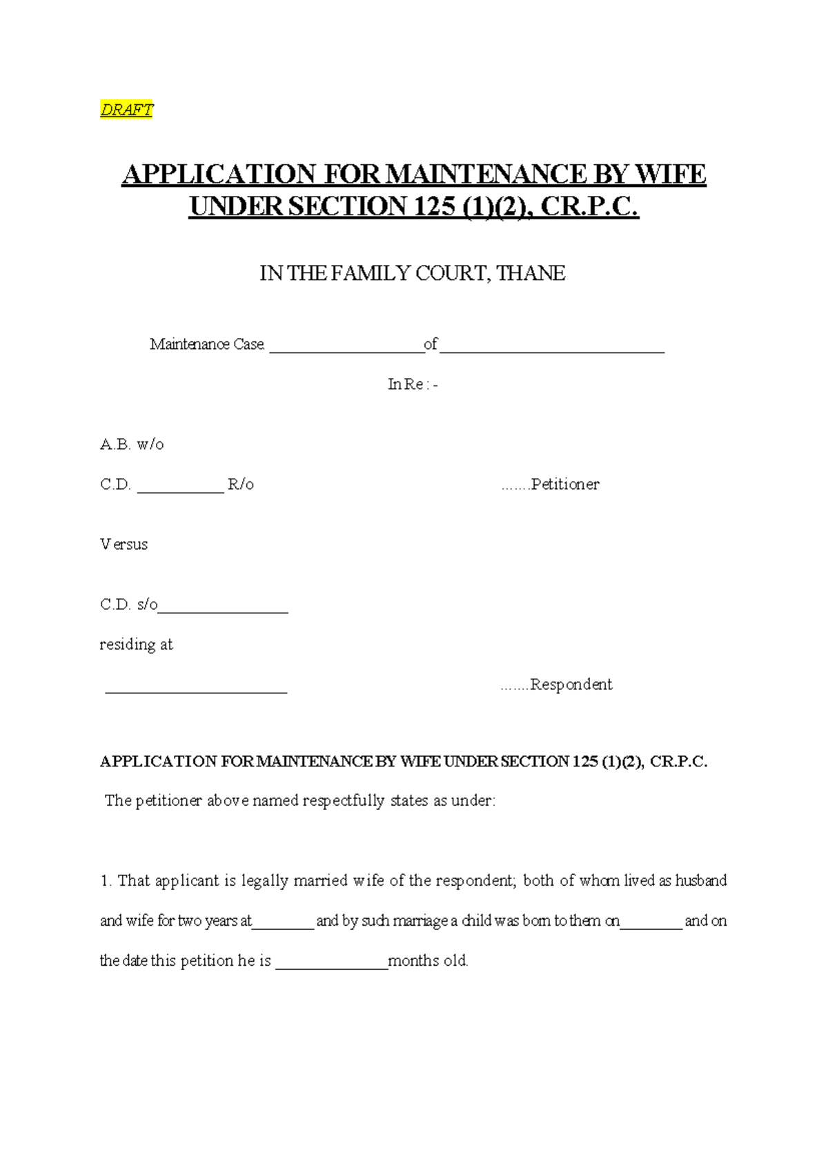 Draft CRPC Us.125 Application for Maintenane - DRAFT APPLICATION FOR ...