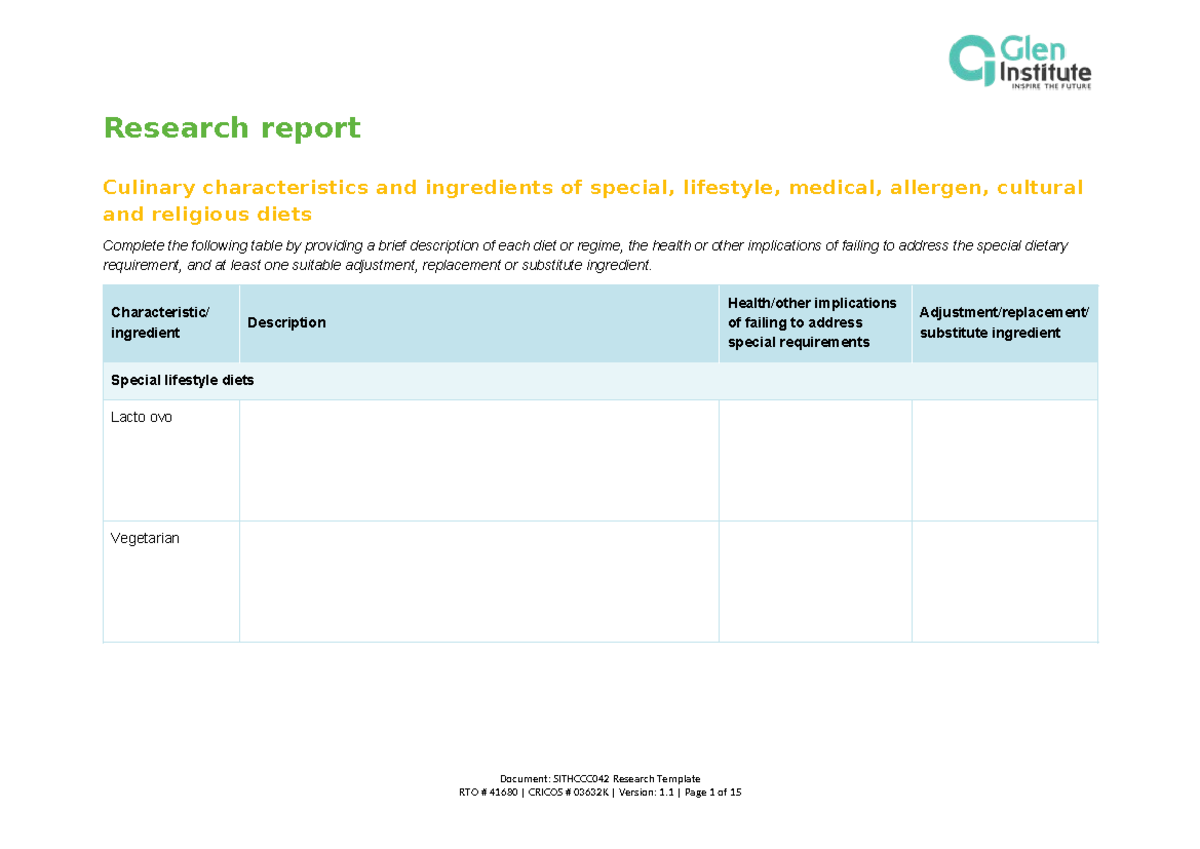 Sithccc 042 Research Report Template - Research report Culinary ...