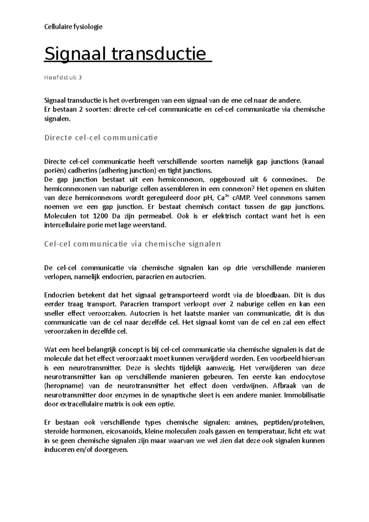 H3 Signaal transductie - Cellulaire fysiologie Signaal transductie ...