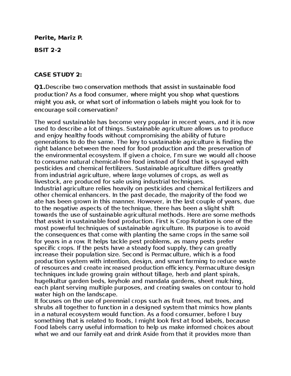 Perite, Mariz P - asdasd - Perite, Mariz P. BSIT 2- CASE STUDY 2: Q1 ...