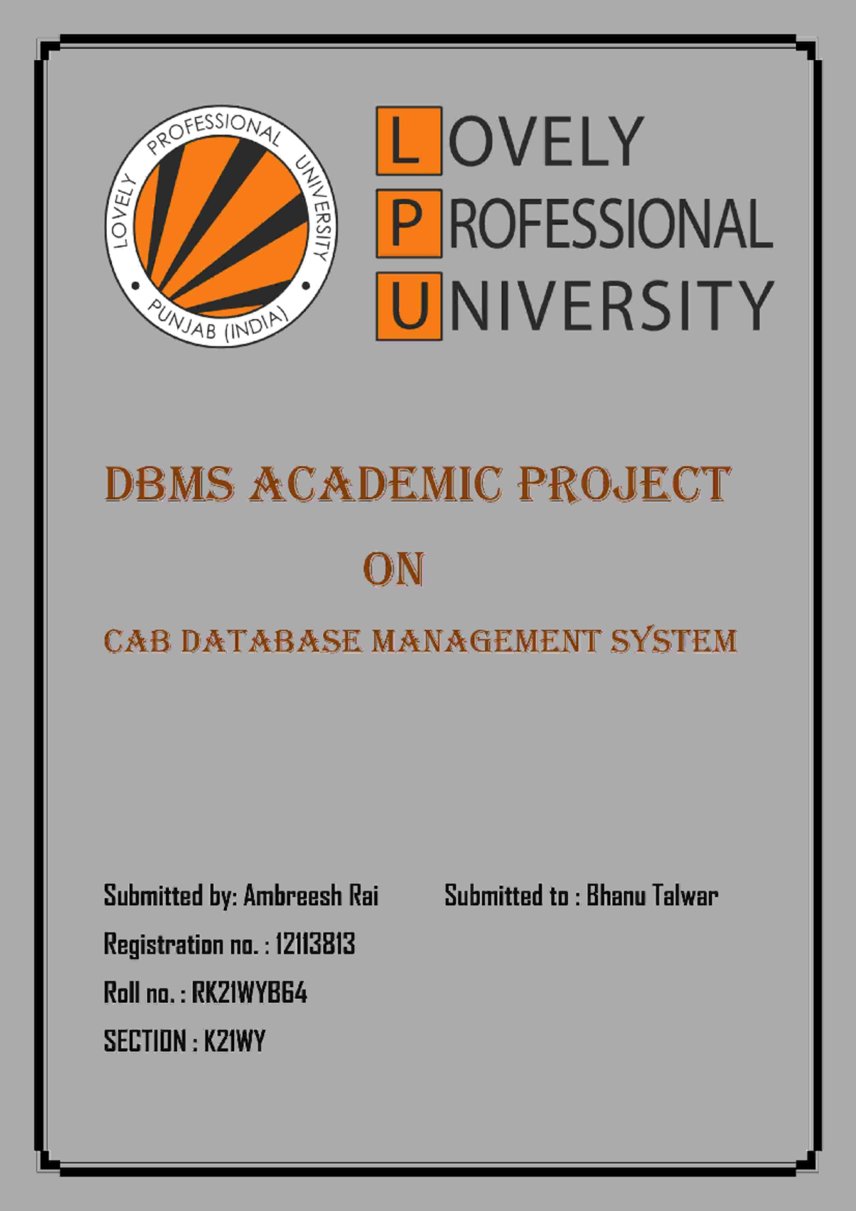 DBMS Final 2 - This is the project on cab database management system ...