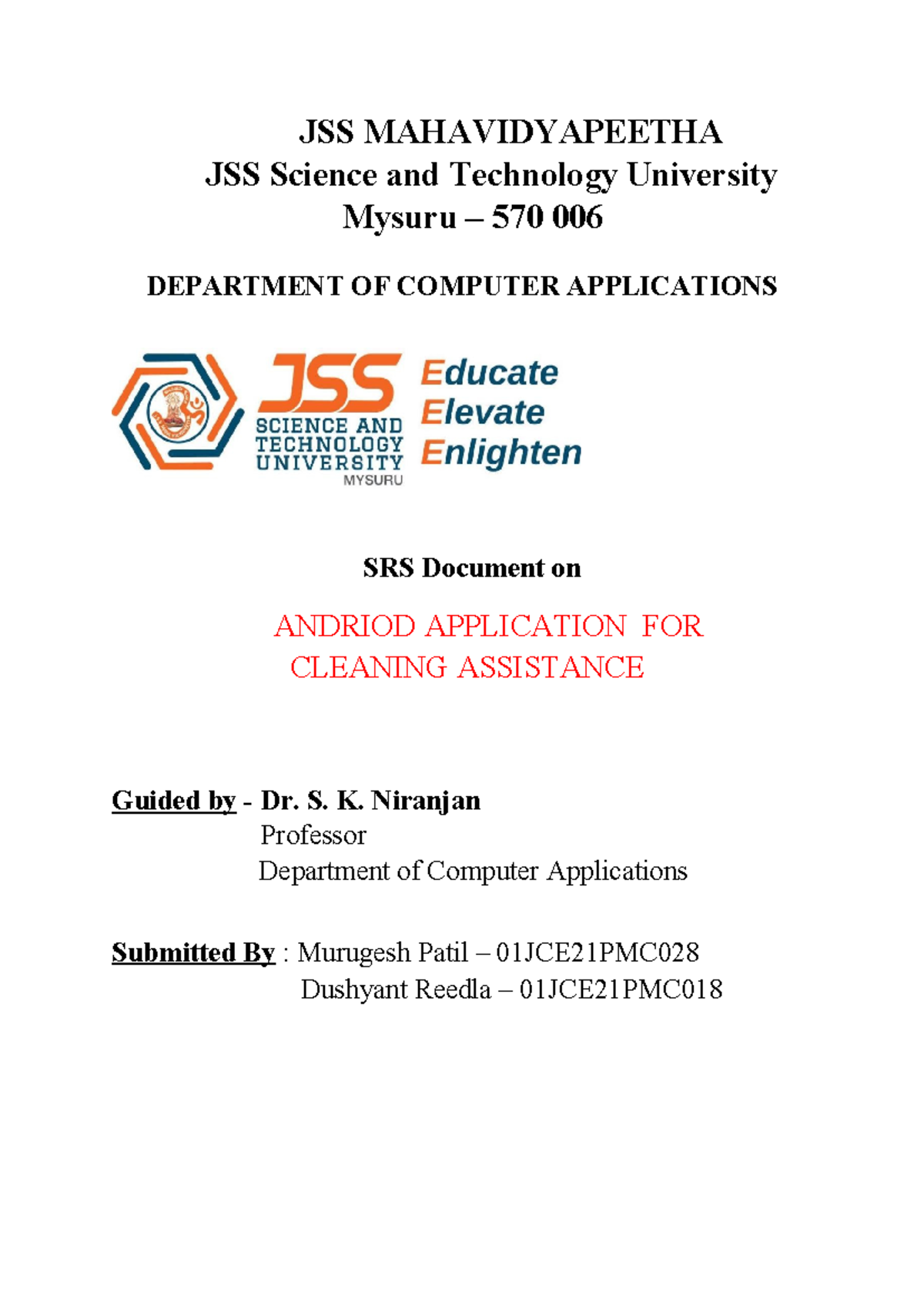 Final SRS - It’s the srs - JSS MAHAVIDYAPEETHA JSS Science and ...