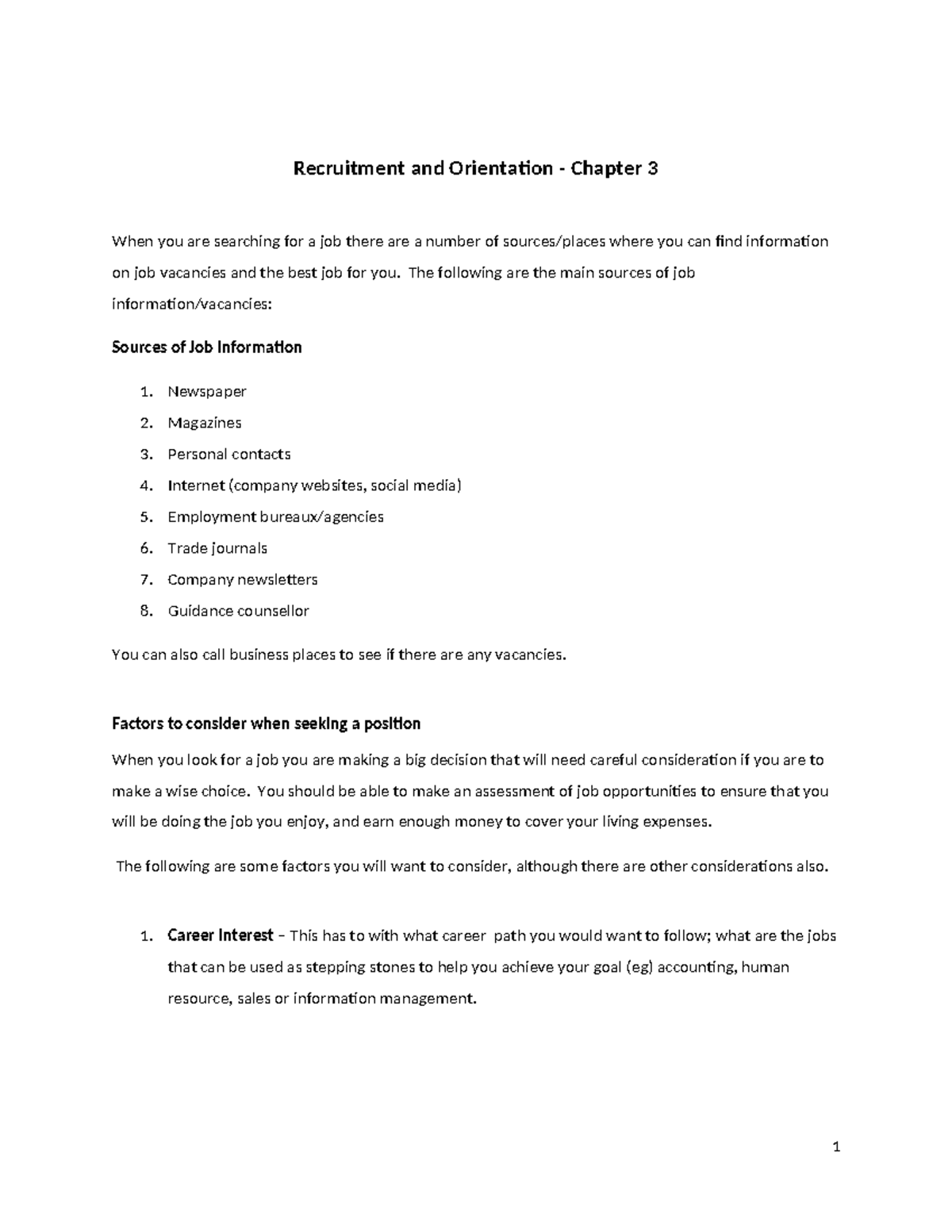 Chapter 3 Recruitment and Selection - Recruitment and Orientation ...