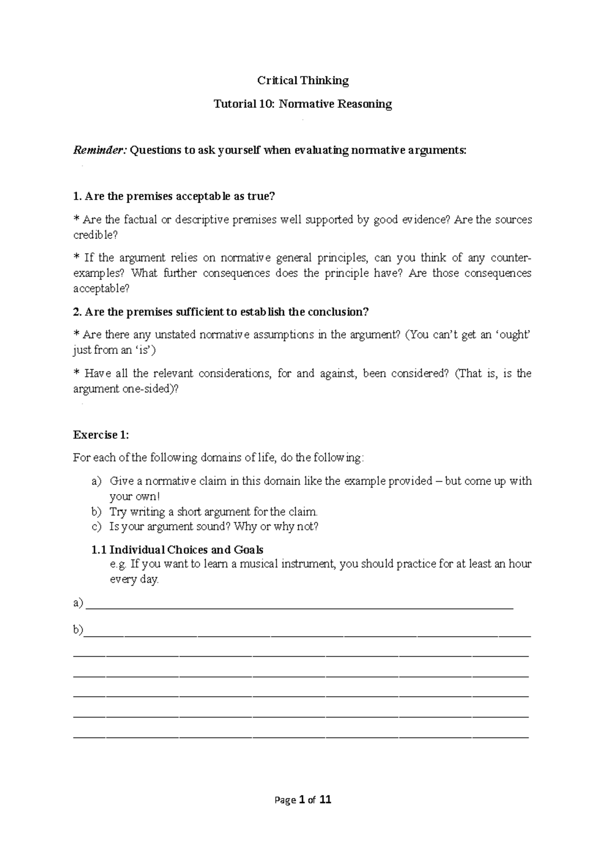 Week 9 - Normative Arguments - Critical Thinking Tutorial 10: Normative ...