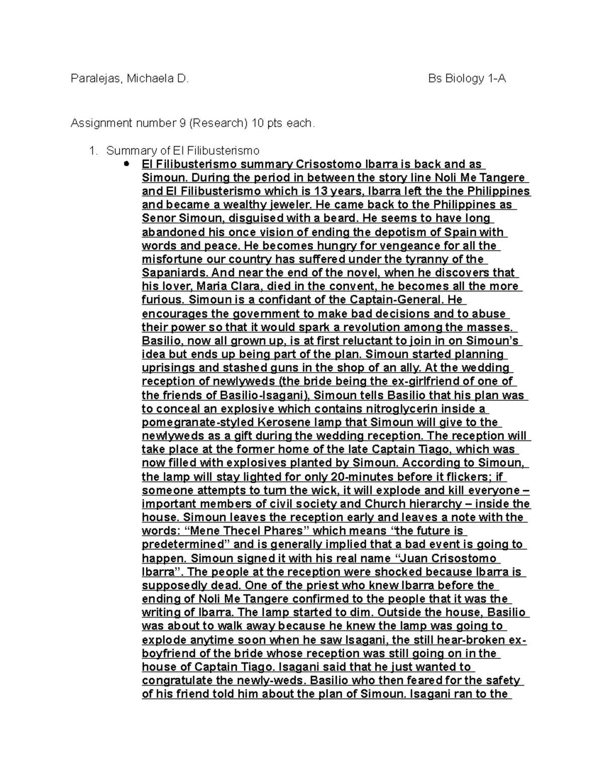 Assignment #9 Rizal - Paralejas, Michaela D. Bs Biology 1-A Assignment number 9 (Research) 10 ...