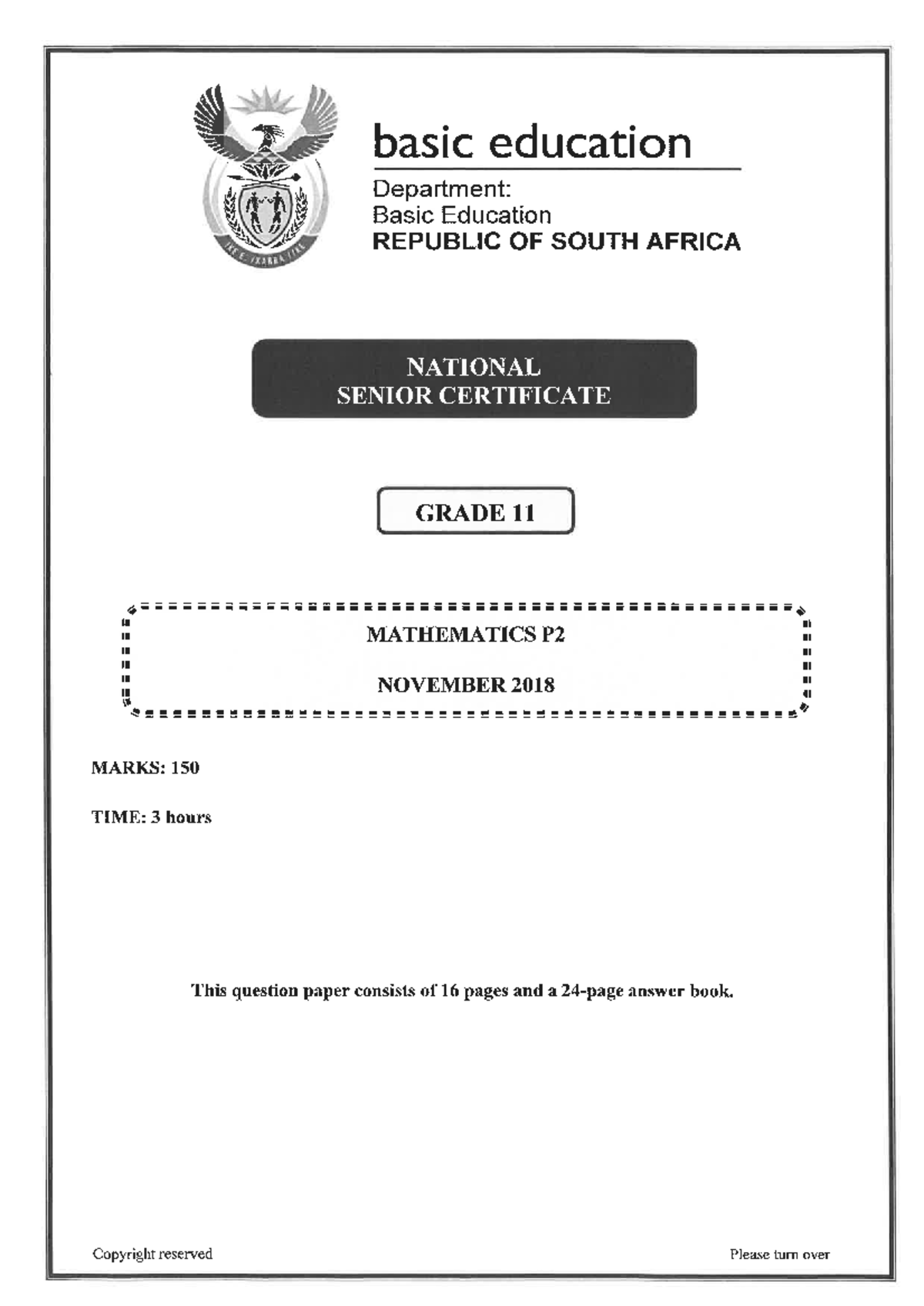 Mathematics P2 Grade 11 Nov 2018 Eng - SGHS - Studocu
