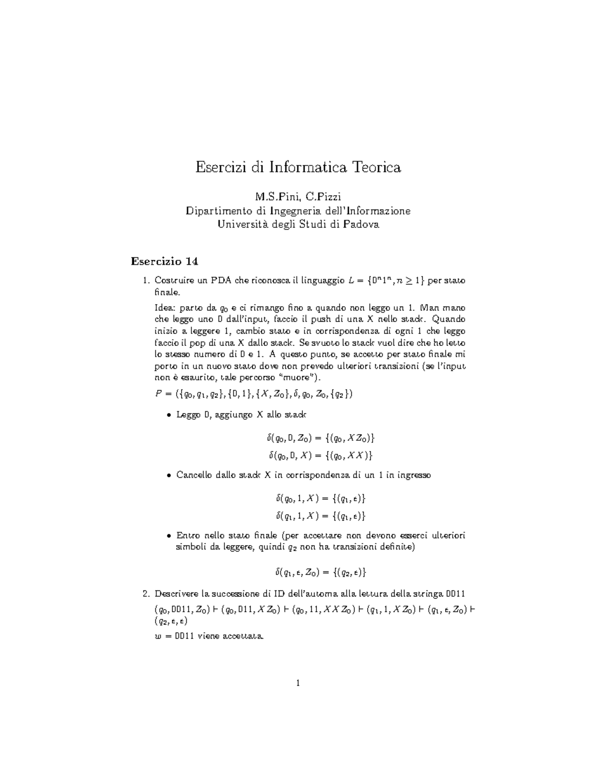 Esercizi CFL TM - Esercizi di Informatica Teorica M.S, C Dipartimento ...