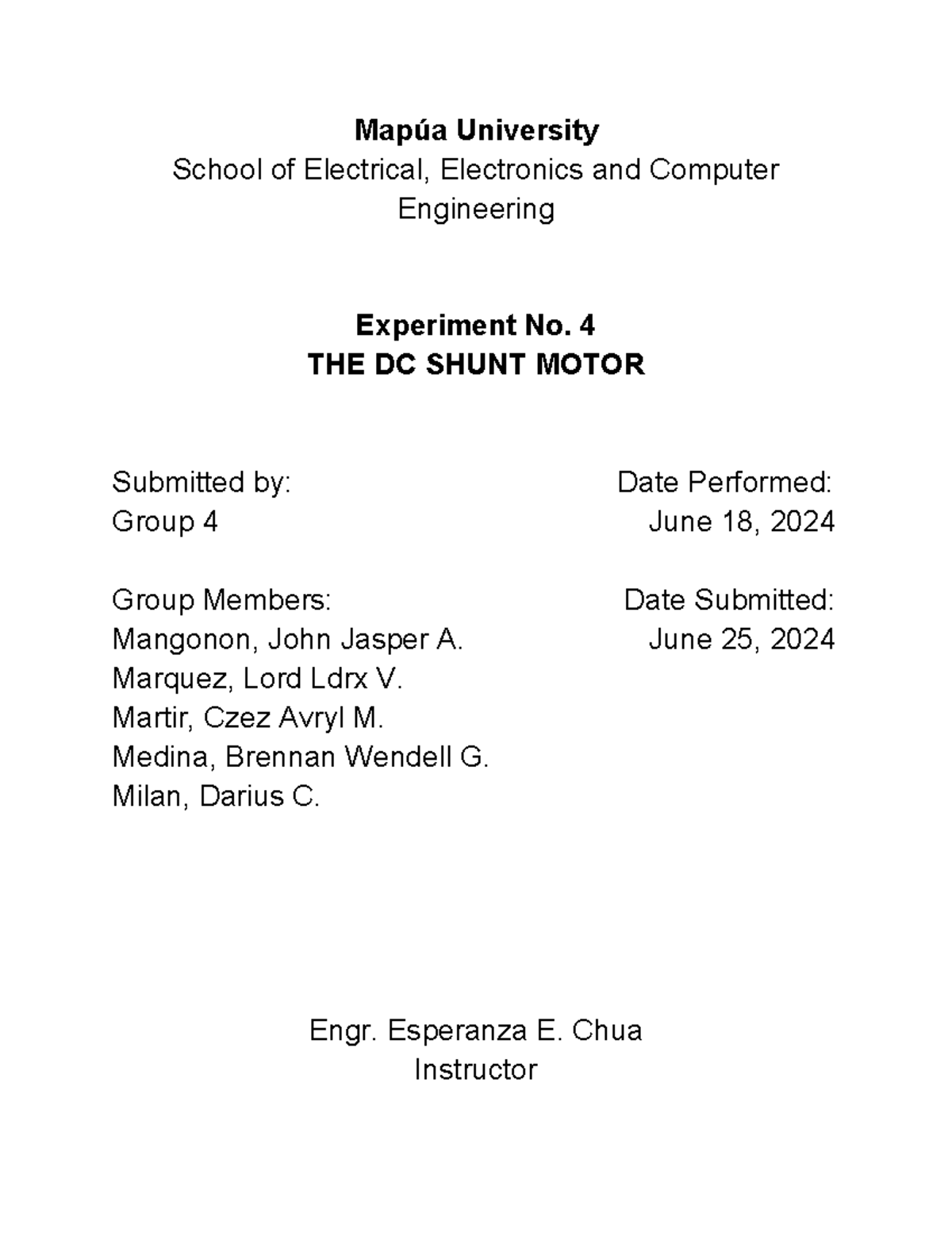 Group 4 Exp 4 EE22L-2 - report for laboratory - Mapúa University School ...
