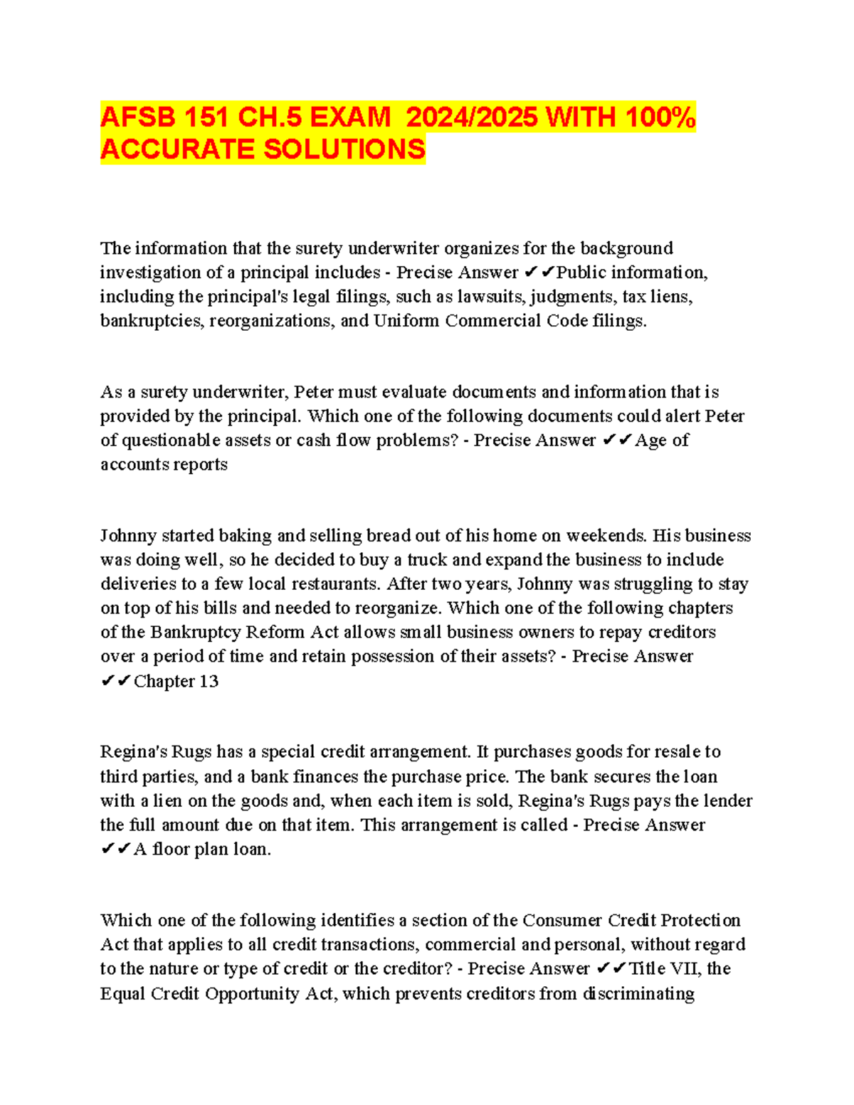 AFSB 151 CHF - AFSB 151 CHF - AFSB 151 CH EXAM 2024/2025 WITH 100% ...