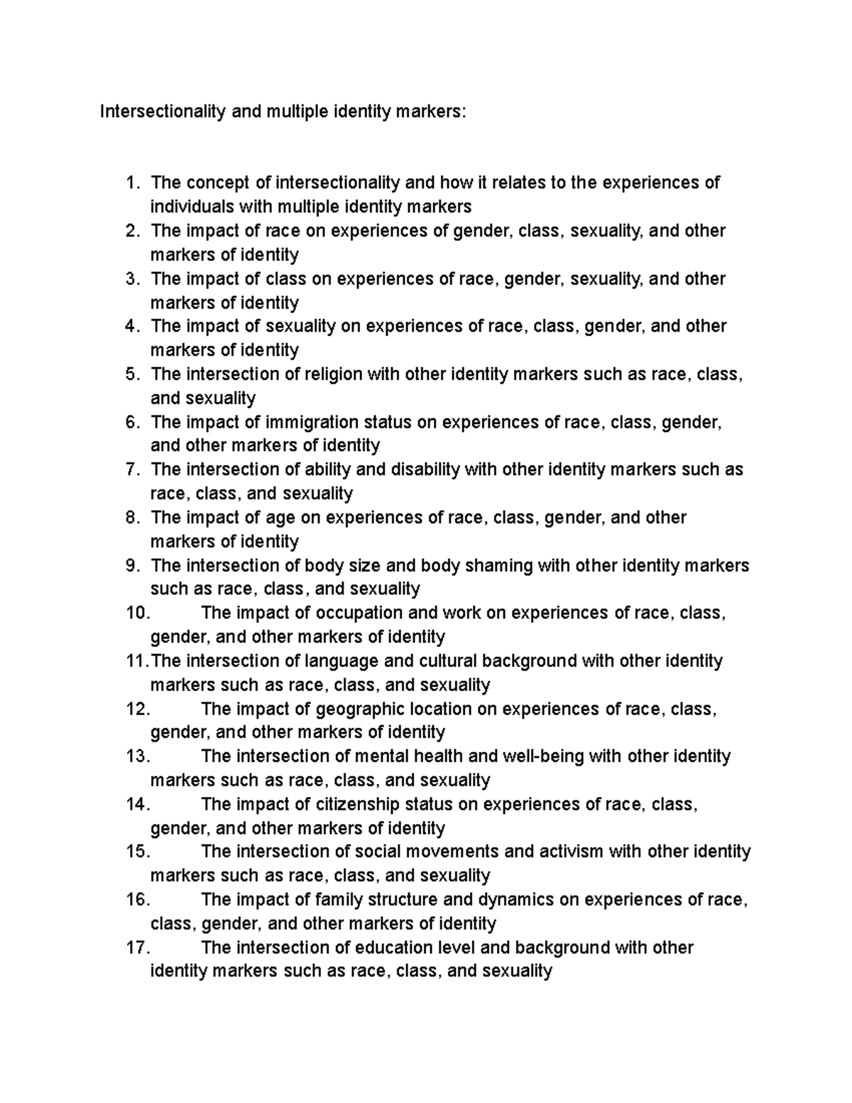 Intersectionality and multiple identity markers - In conclusion ...
