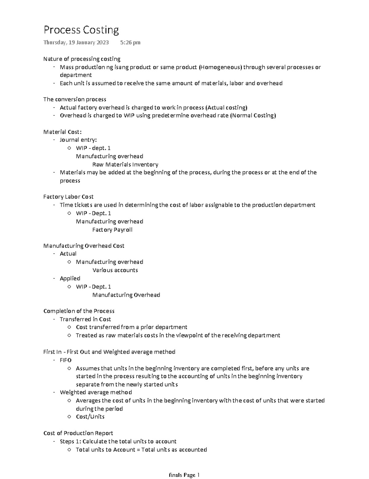 Process Costing - Cost Accounting - Rante - Nature of processing ...