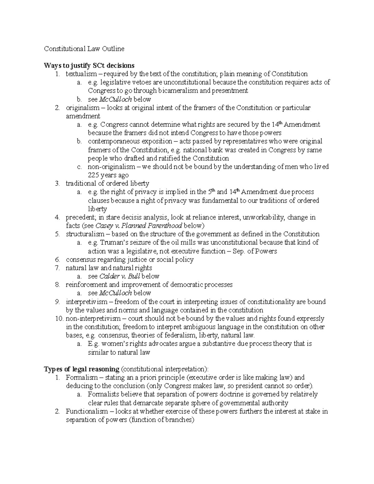 Constitutional Law - Prof. Cain 1 - Constitutional Law Outline Ways to ...