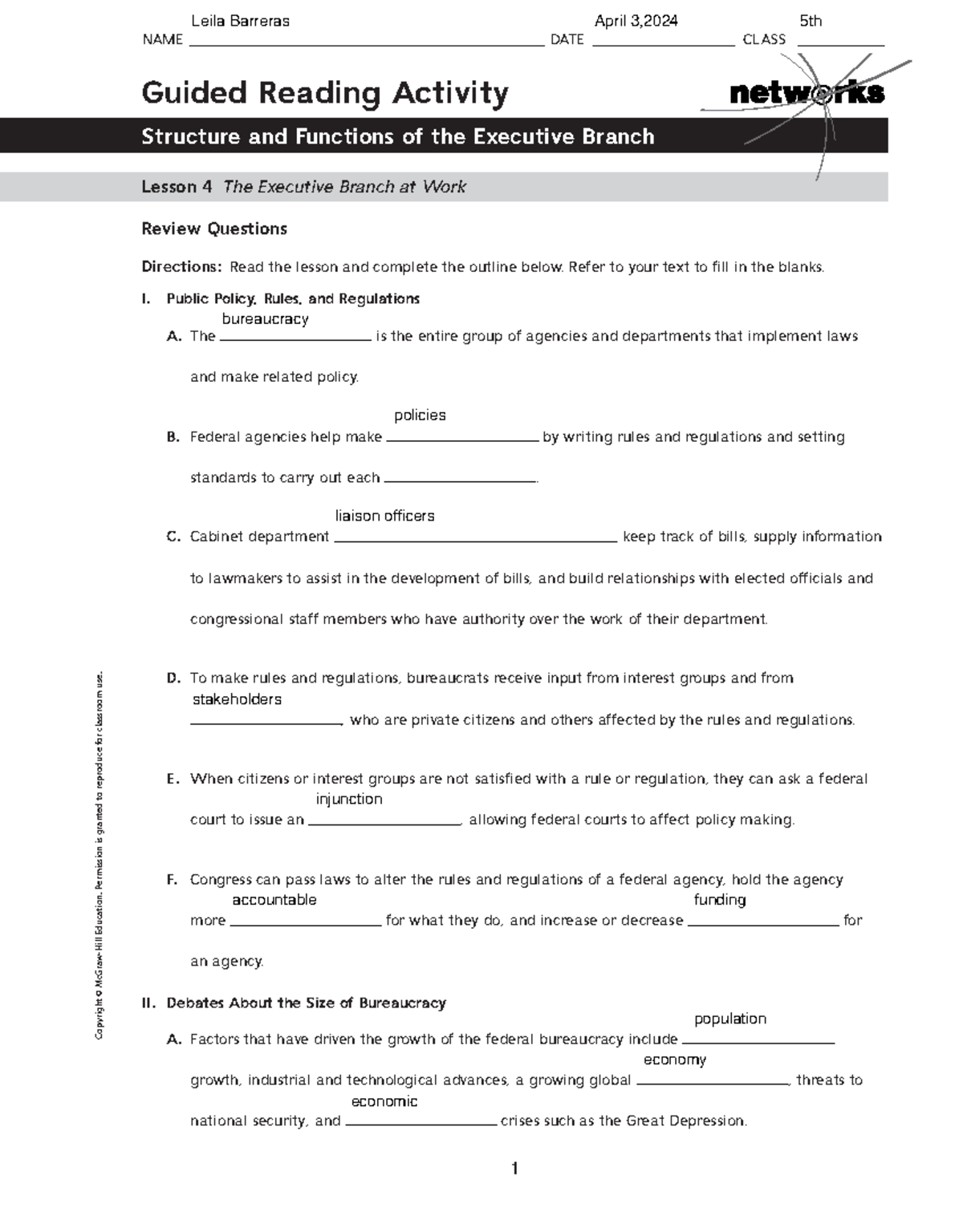 11.4 Guided Reading The Executive Branch at Work - NAME - Studocu