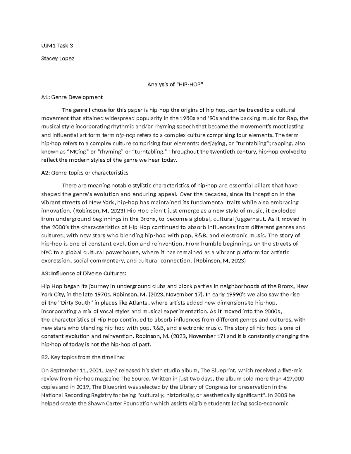 Analzyis of jay-z - Humaninties - UJM1 Task 3 Stacey Lopez Analysis of ...