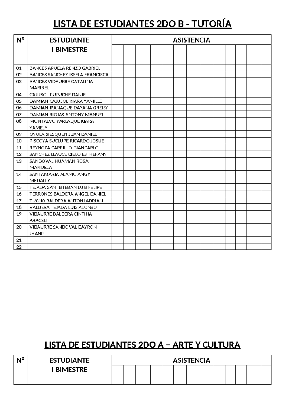 Lista DE Estudiantes 2 - hola - LISTA DE ESTUDIANTES 2DO B - TUTORÍA N ...