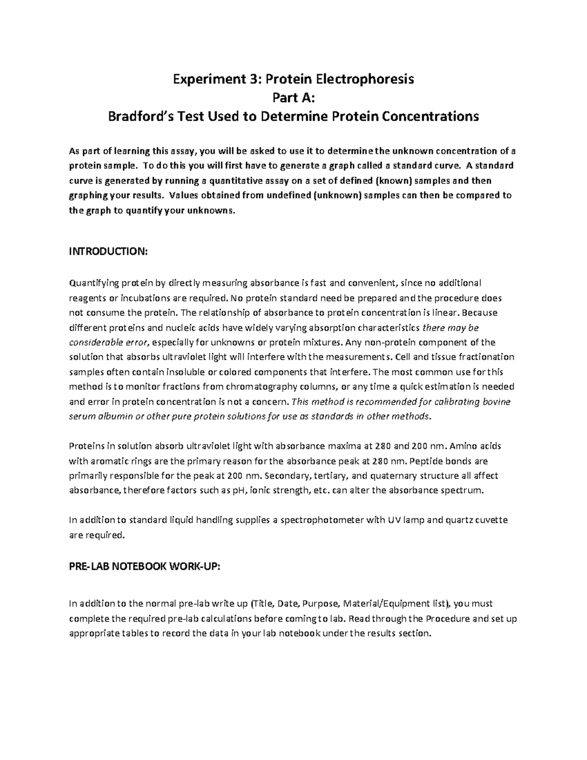 Experiment 3 Biochemistry Protein Electrophoresis Part A - Experiment 3 ...