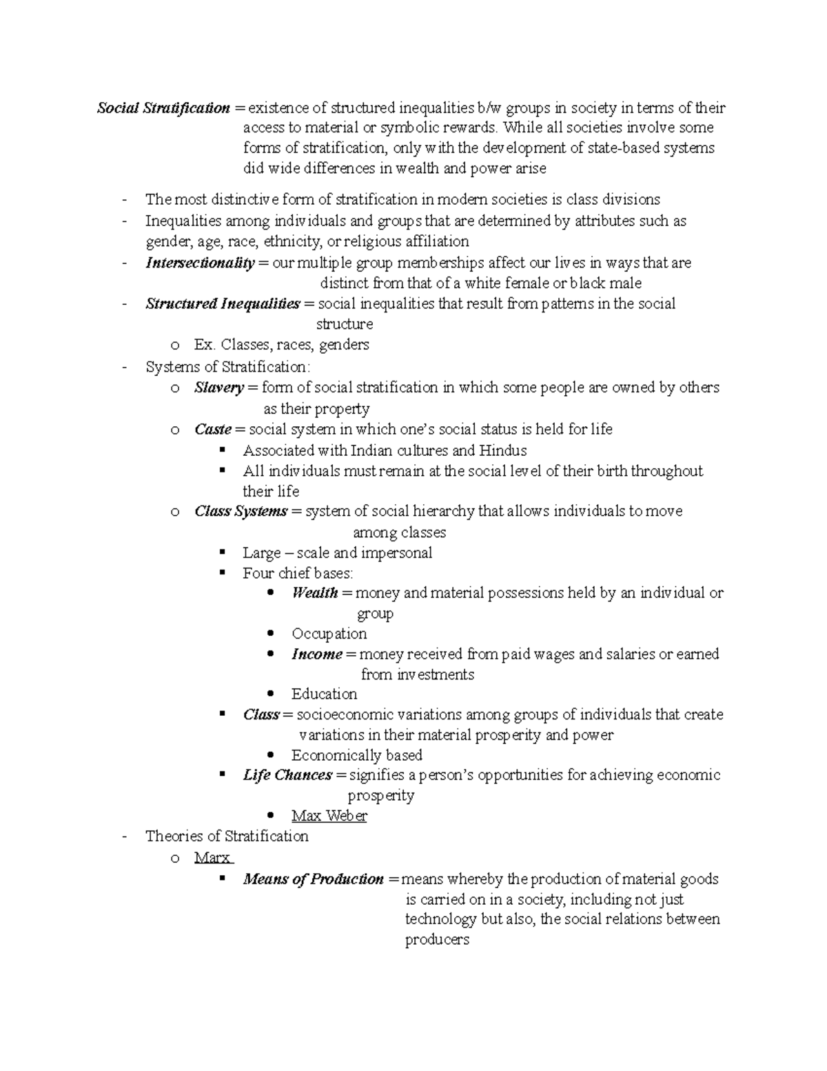 Chapter 8 - Social Stratification = existence of structured ...