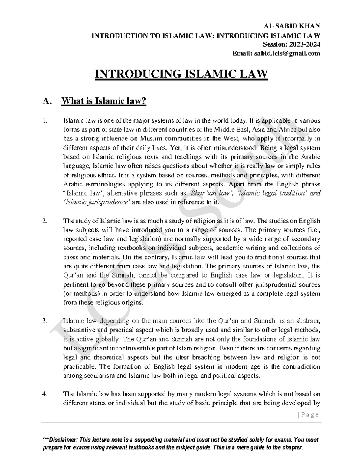 Islamic LAW Introduction OF Islamic LAW ASK - INTRODUCTION TO ISLAMIC LAW: INTRODUCING ISLAMIC ...