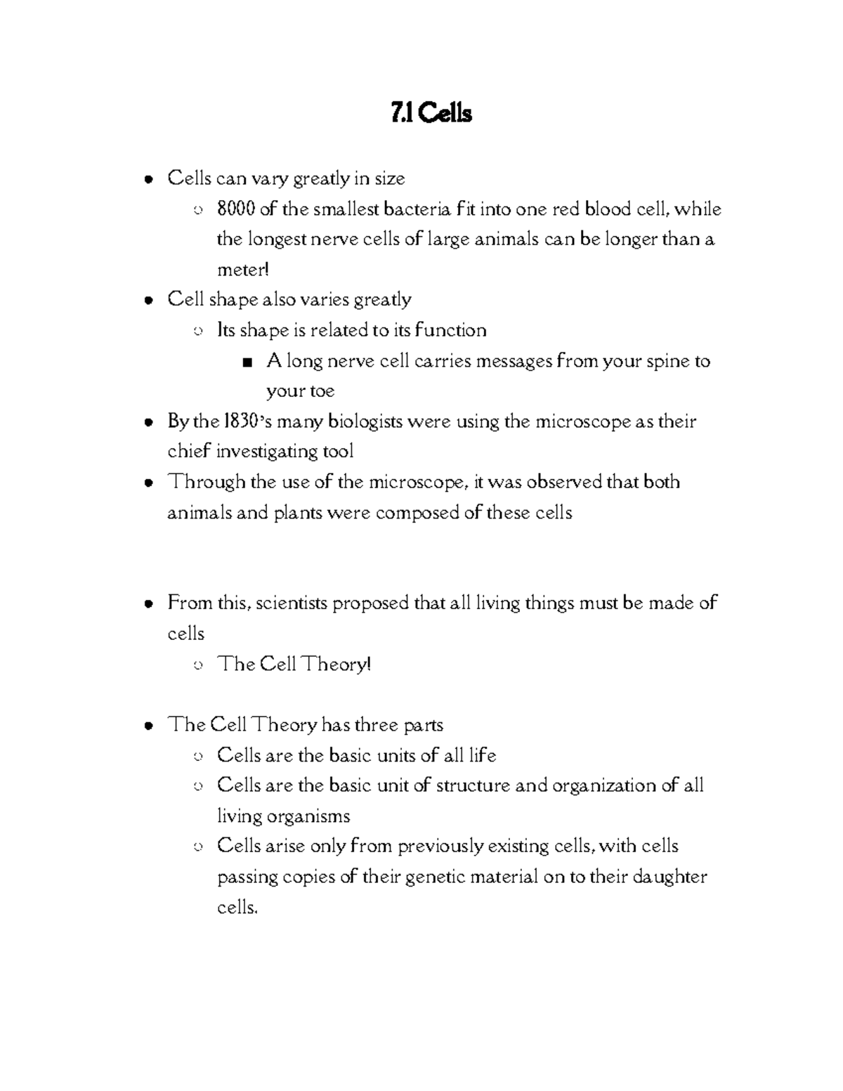 7.1 Cell Discovery and Theory - 7 Cells Cells can vary greatly in size ...