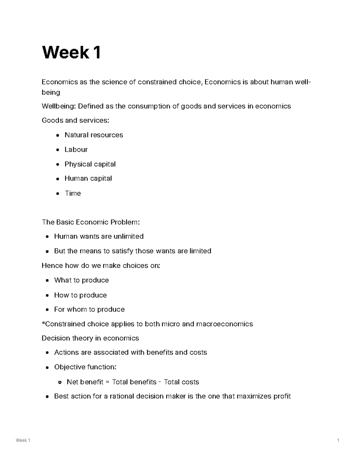 Week 1 microeconomics - Week 1 Economics as the science of constrained choice, Economics is ...