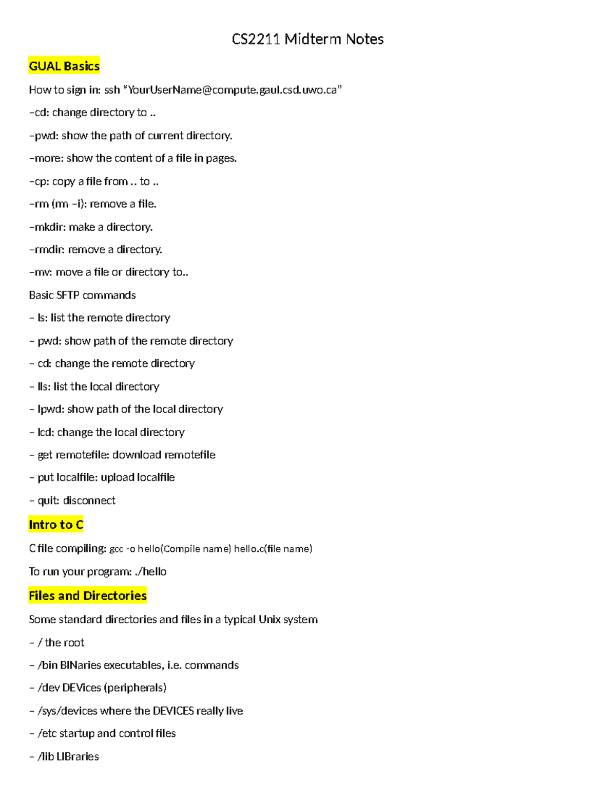 Cs2211 Midterm Notes Summary Operating Systems Cs2211 Midterm Notes Gual Basics How To Sign