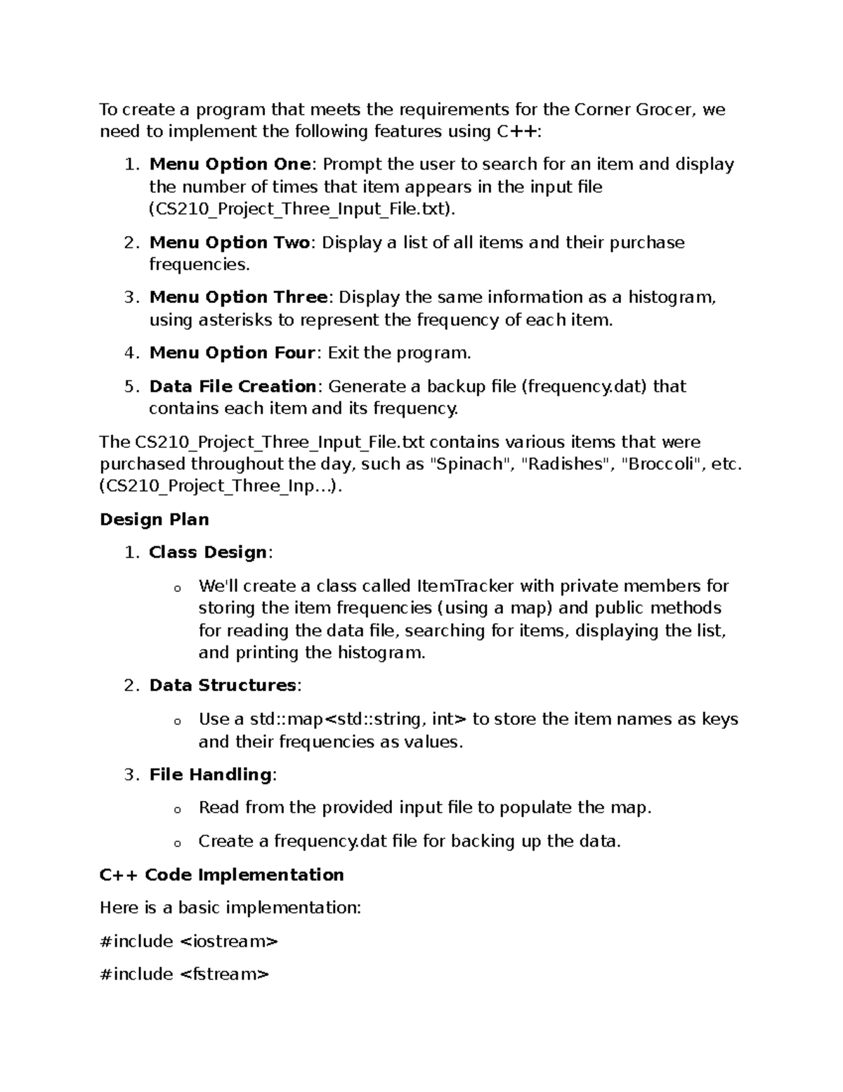 Project 3 - projecy three - To create a program that meets the requirements for the Corner ...