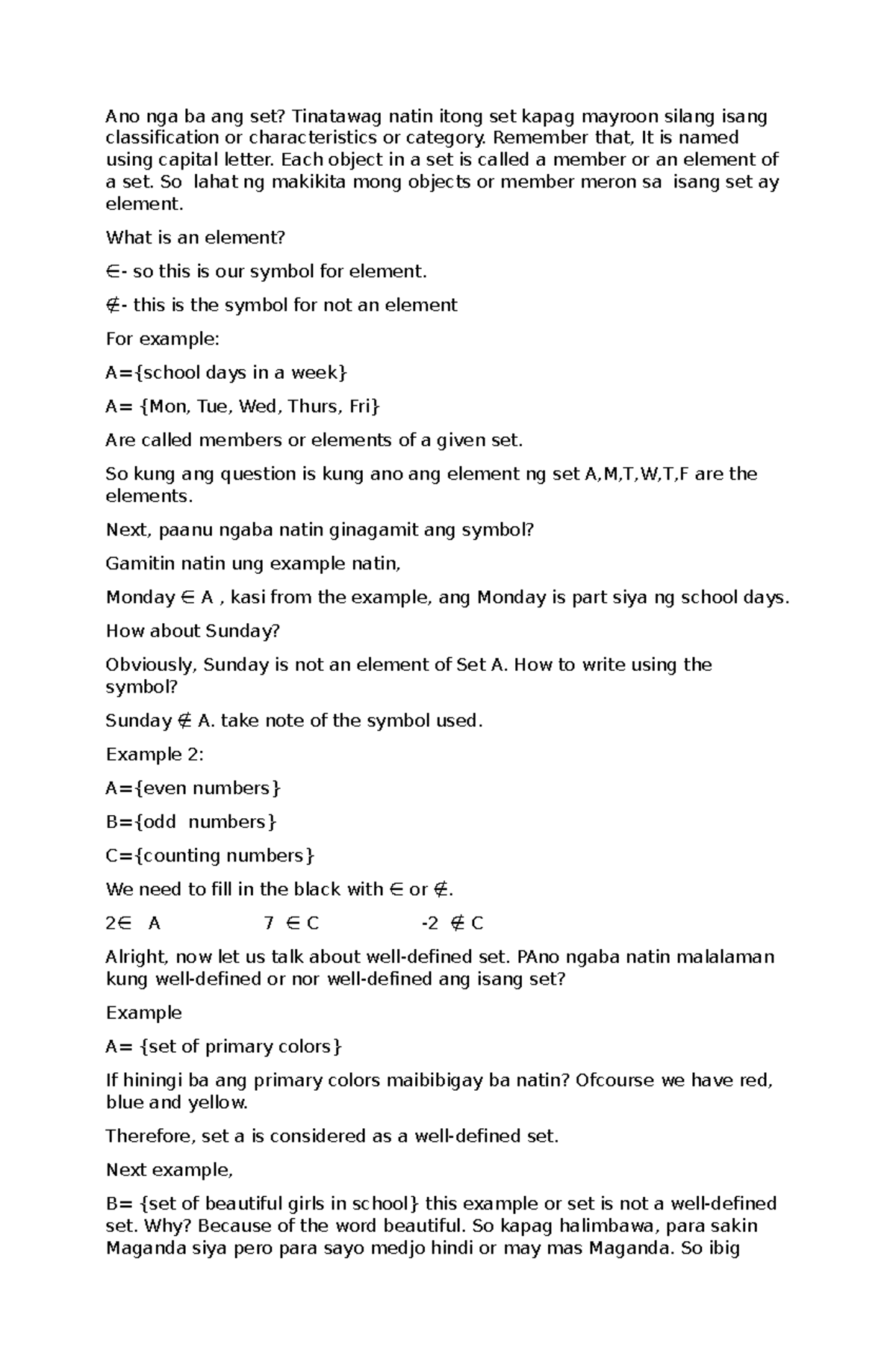 Report (Sets) - Sets in mathematics. - Ano nga ba ang set? Tinatawag ...