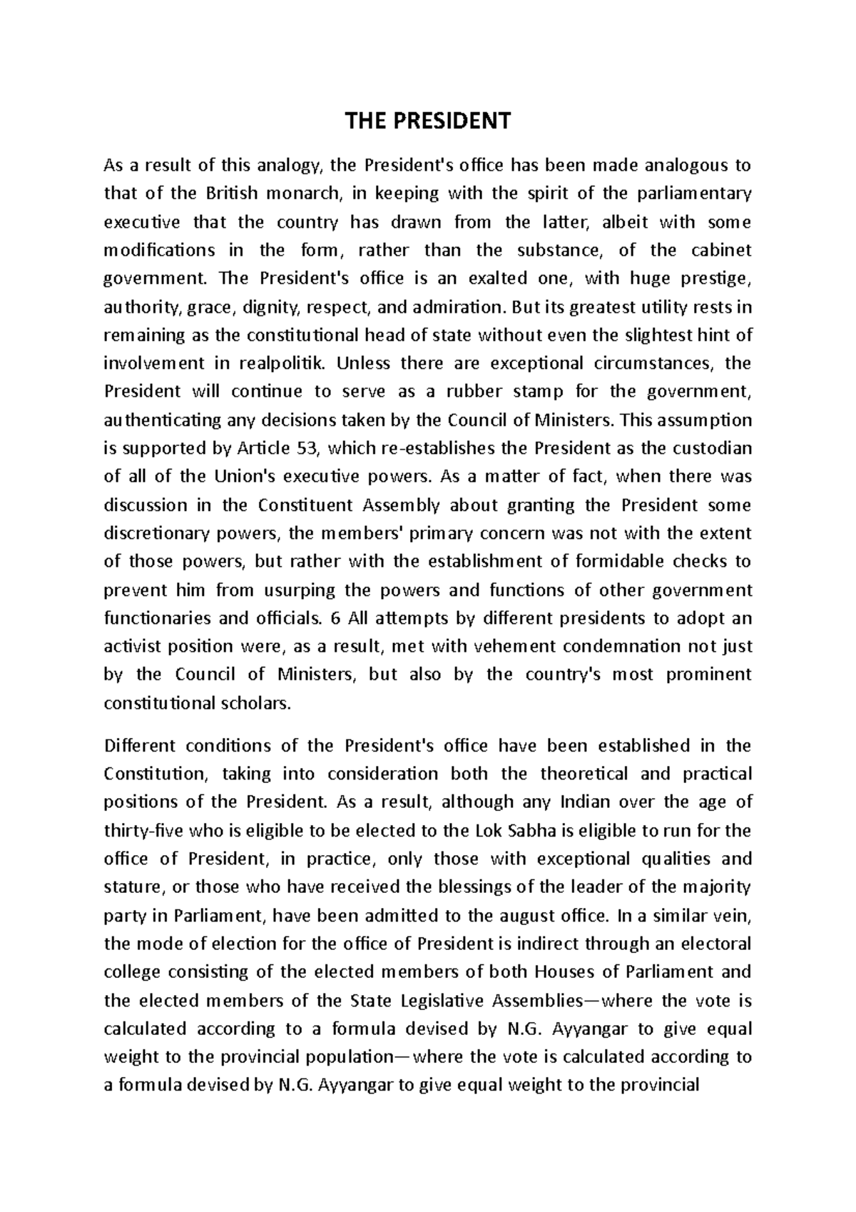 THE President - Lecture notes 1 - THE PRESIDENT As a result of this ...