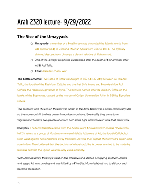 Arab 2320 lecture notes: The Caliphate and The decline and fall of the ...