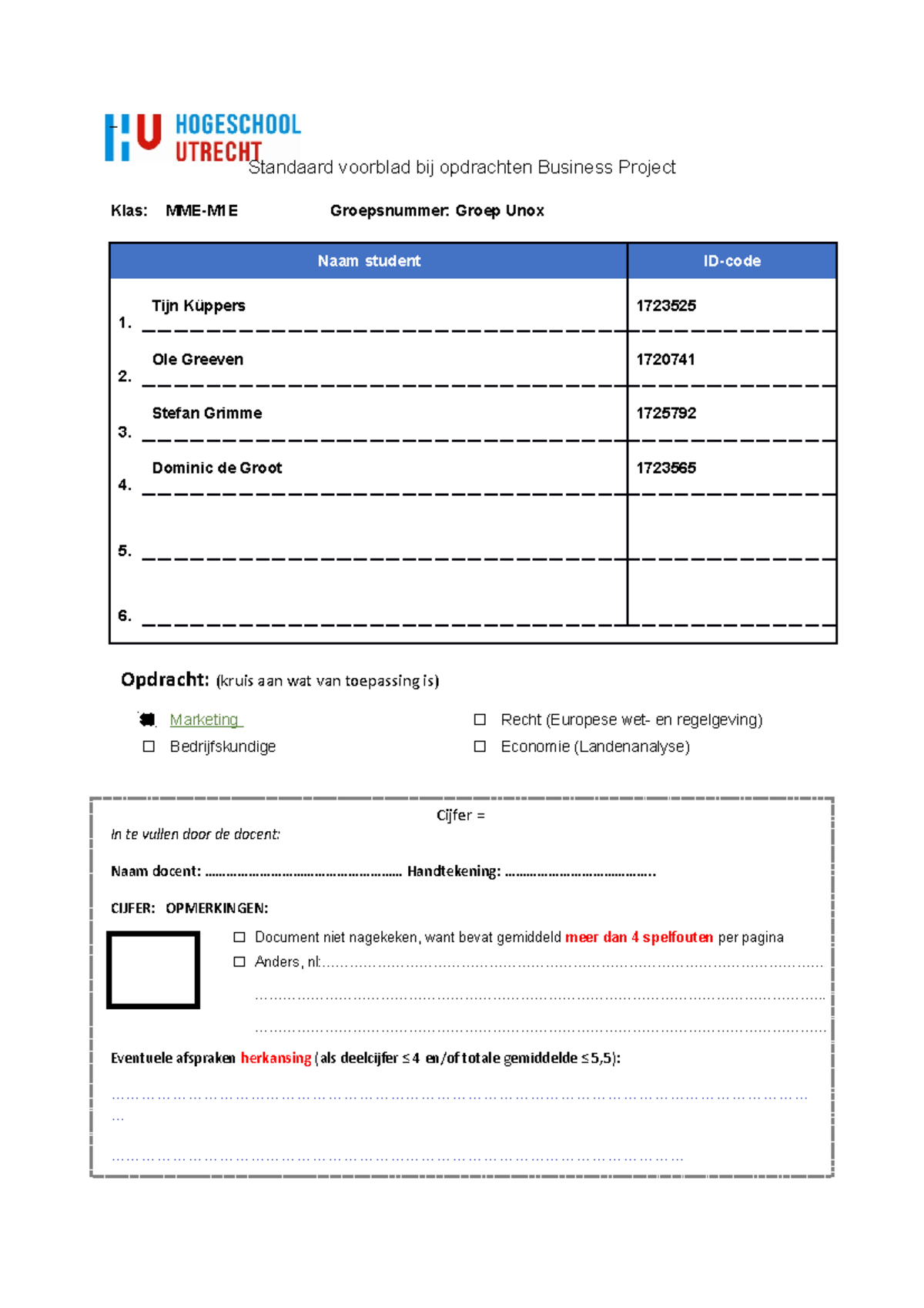Business Project Marketing - Standaard voorblad bij opdrachten Business ...