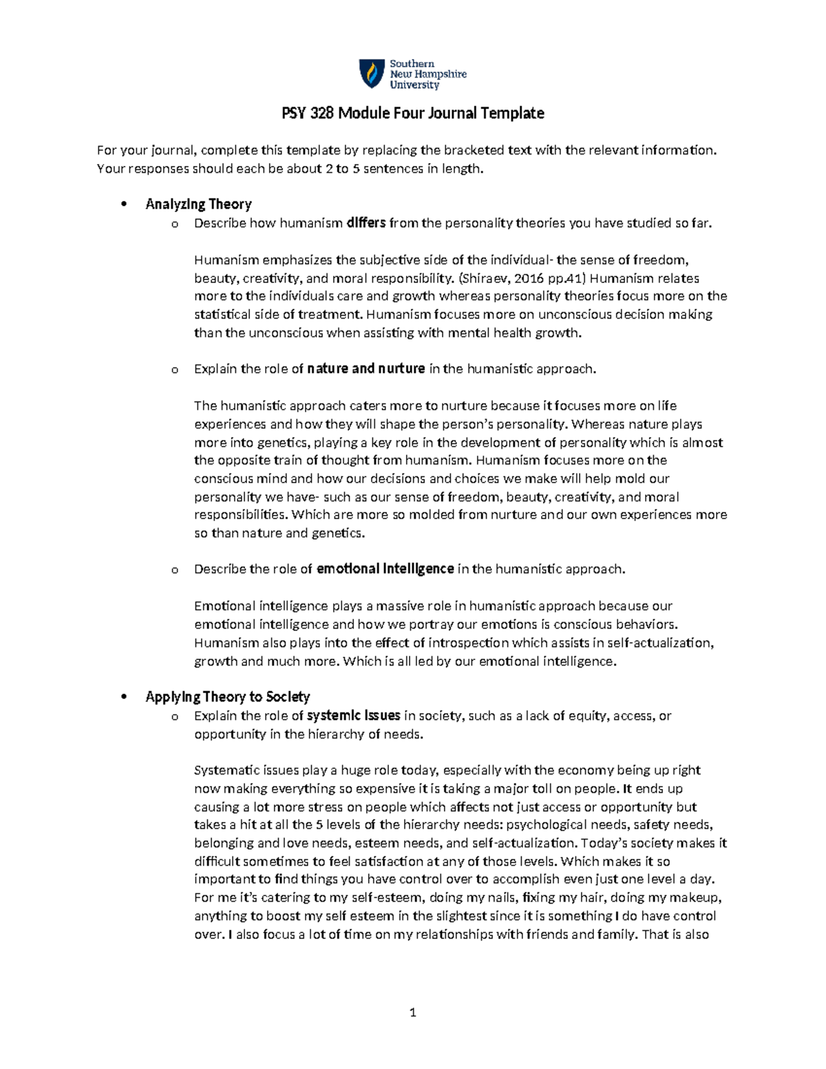 PSY 328 Module Four Journal Template - PSY 328 Module Four Journal ...