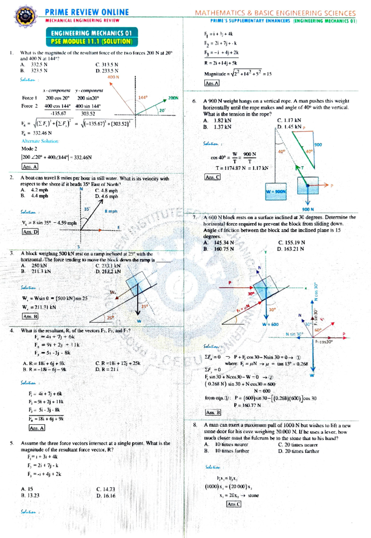 11.1 Engineering Mechanics 01 Solutions - MECHANICAL ENGINEERING REVIEW ...