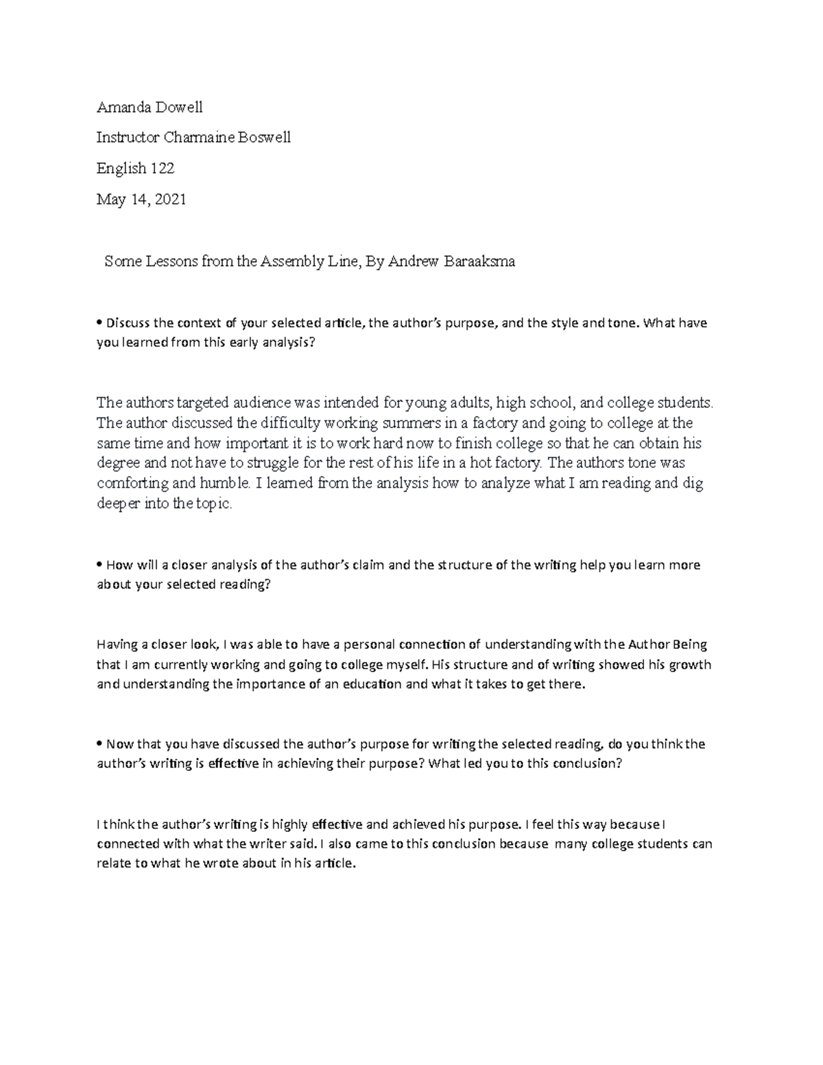 Amanda Dowell The Importance of Analysis - Amanda Dowell Instructor ...