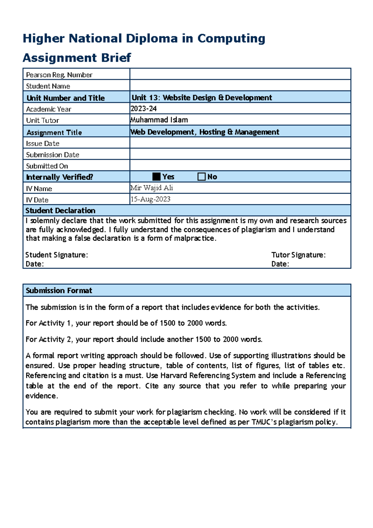 Unit 13 Website Design and Development (Fall 2023) 1of 2 - Higher ...