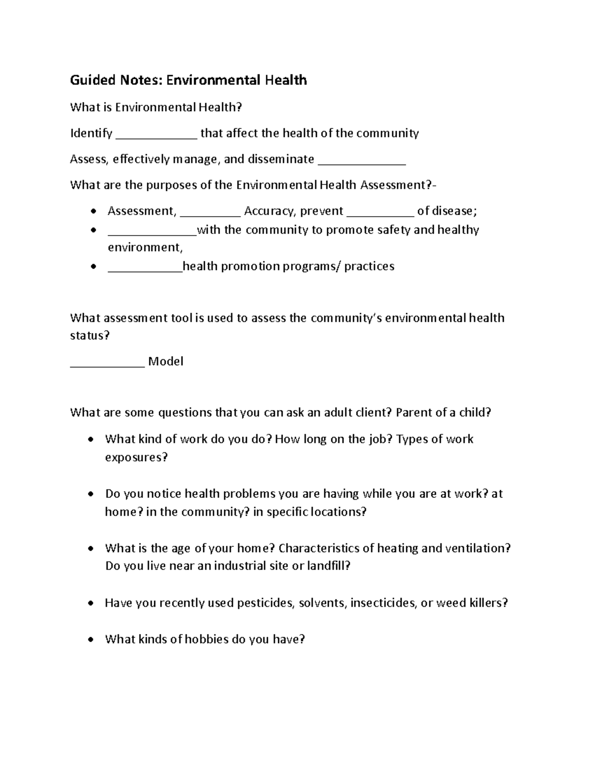 Week 3 Ch 14 Environmental Health Guided Notes Student - Guided Notes ...
