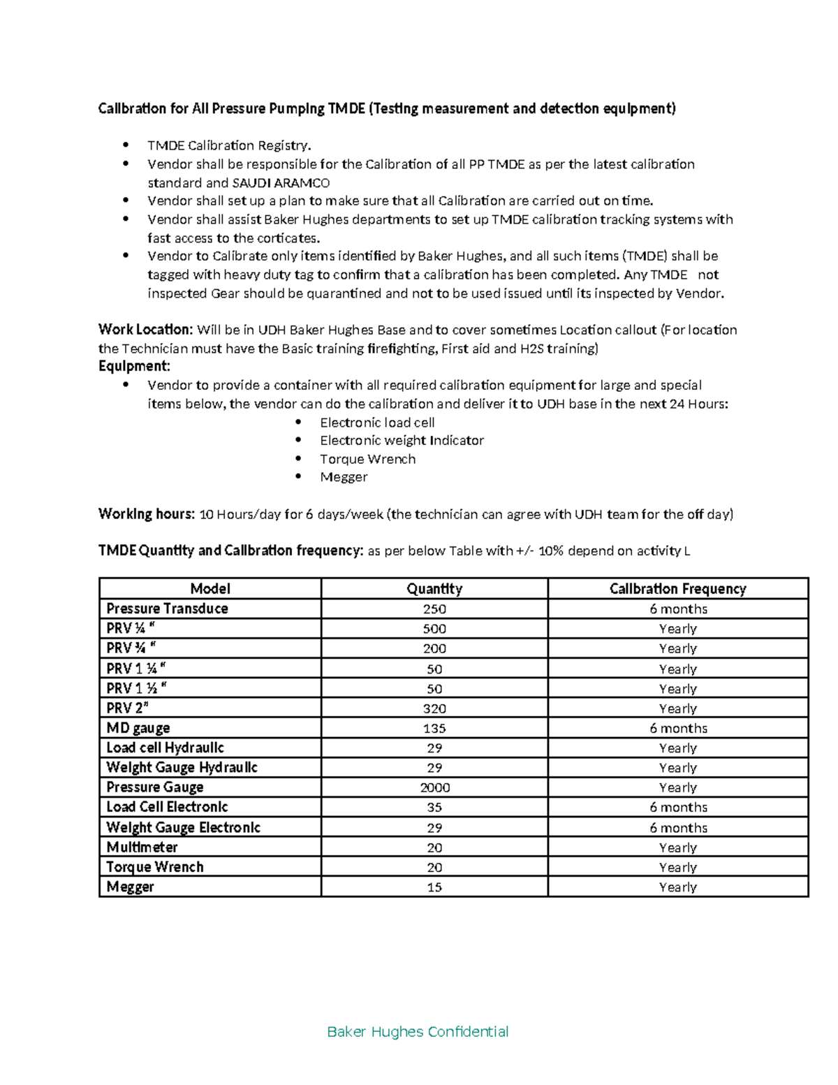 R2- PP Calibration Project - Baker Hughes Confidential Calibration for All Pressure Pumping TMDE ...