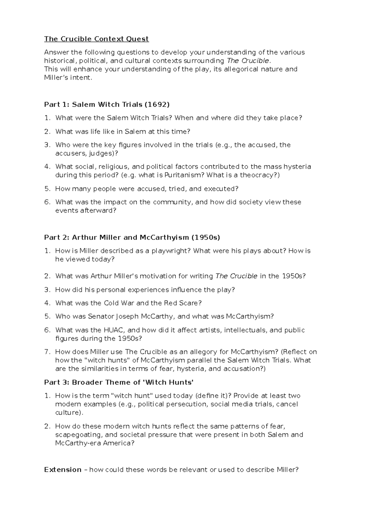 The Crucible Context Quest - The Crucible Context Quest Answer the ...