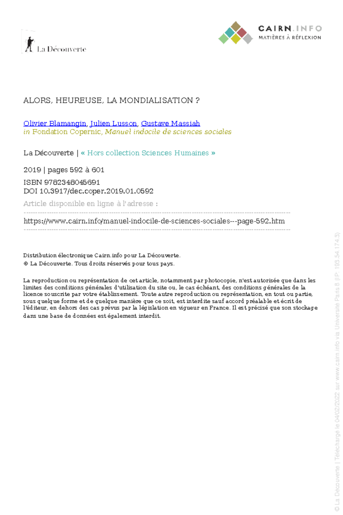 Alors, Heureuse, LA Mondialisation - ALORS, HEUREUSE, LA MONDIALISATION ...