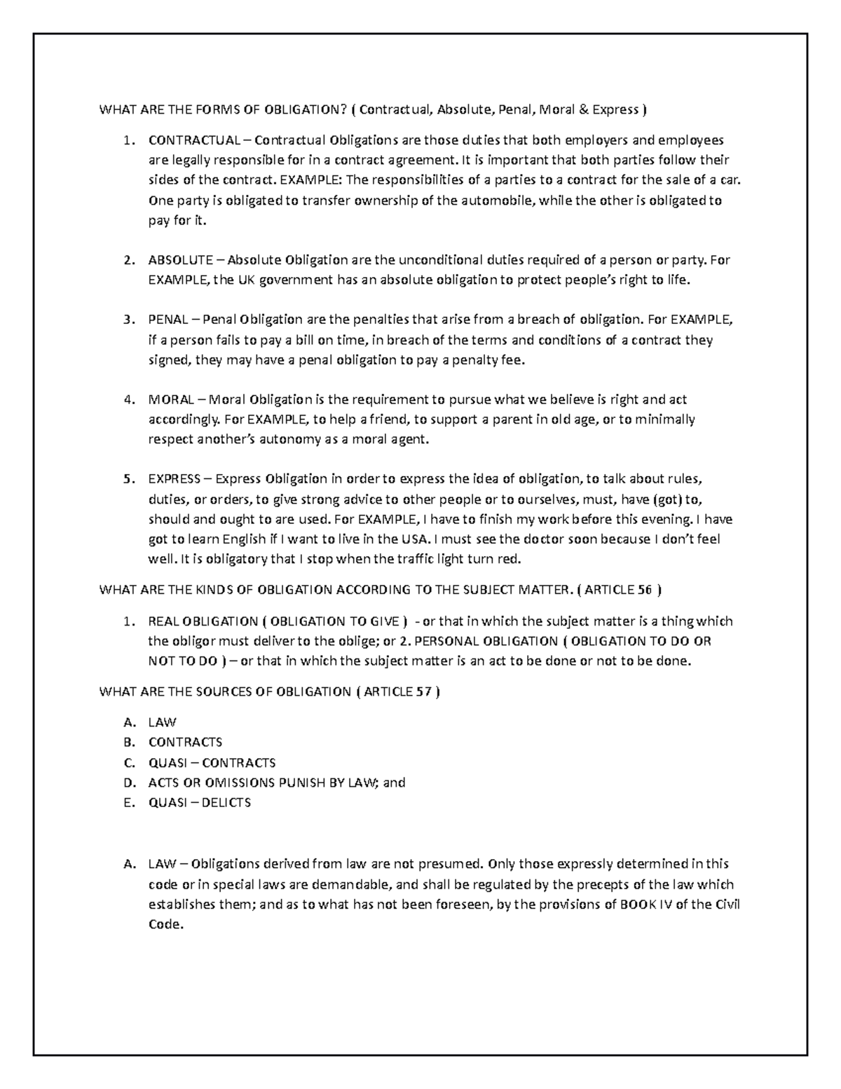 WHAT ARE THE Forms OF Obligation - WHAT ARE THE FORMS OF OBLIGATION ...