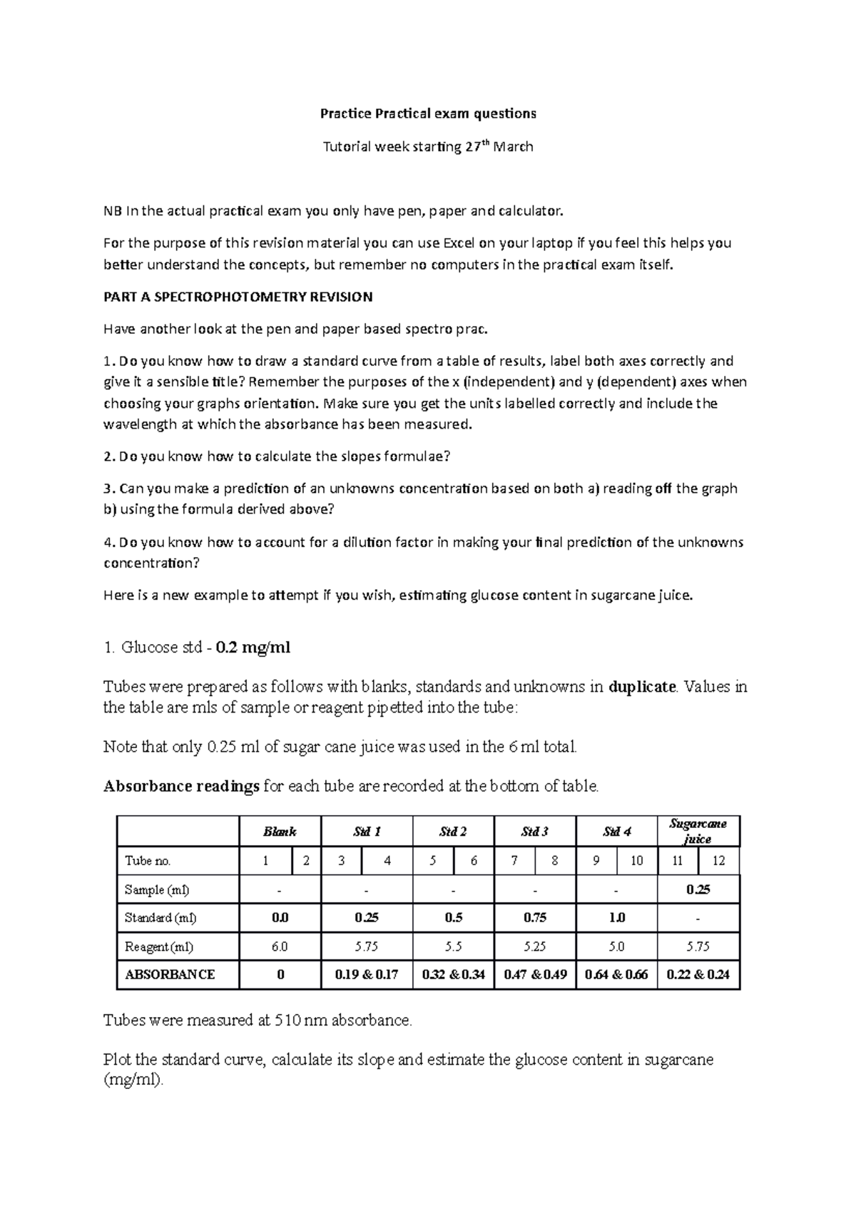 Practice Practical exam questions Tutorial week starting 27th March ...