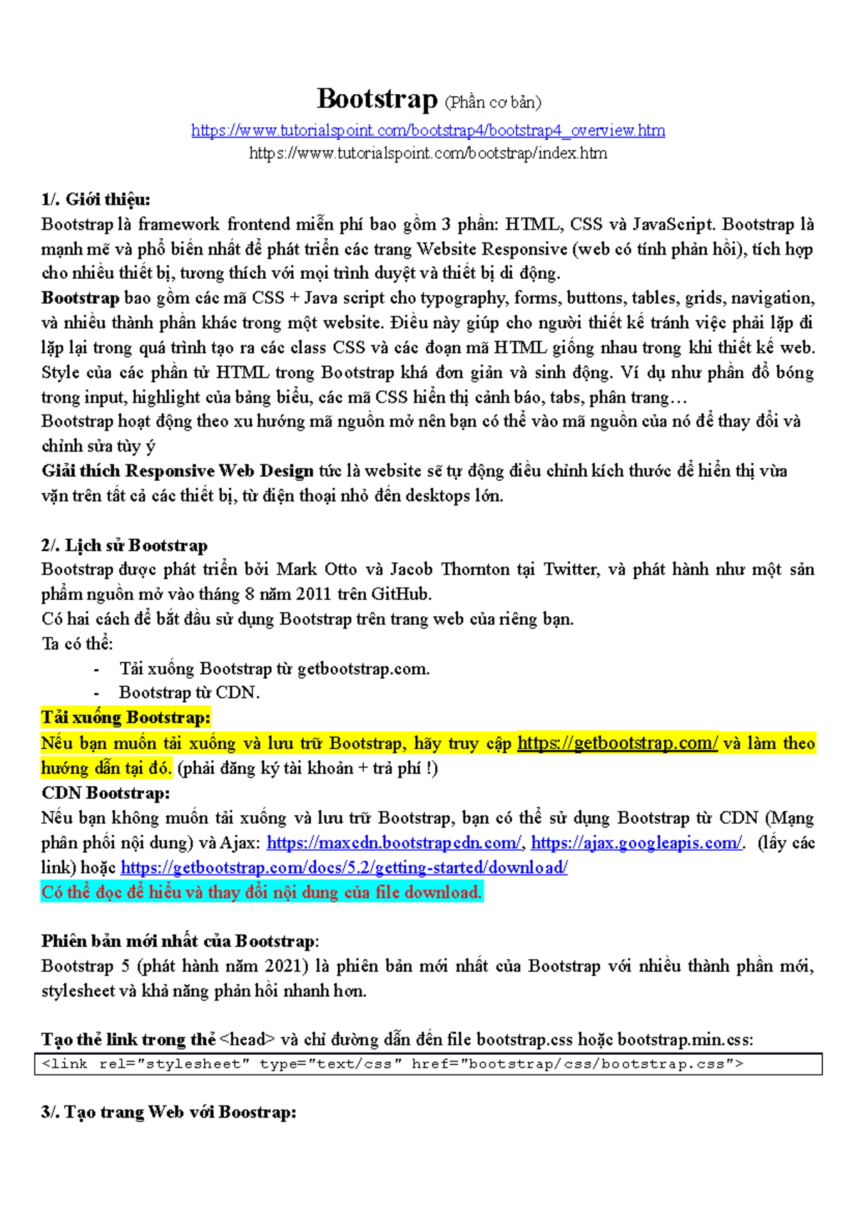 BG Bootstrap - Bootstrap (Phần cơ bản) tutorialspoint/bootstrap4/bootstrap4_overview - Studocu