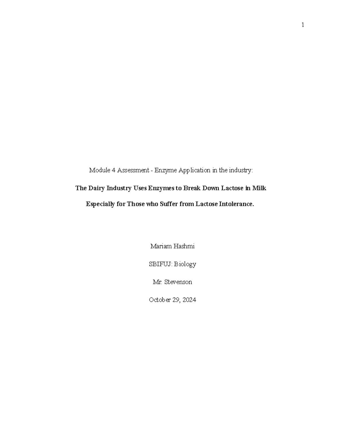 Module 4 - Enzyme Application in Industry Mini Research Report - Module ...