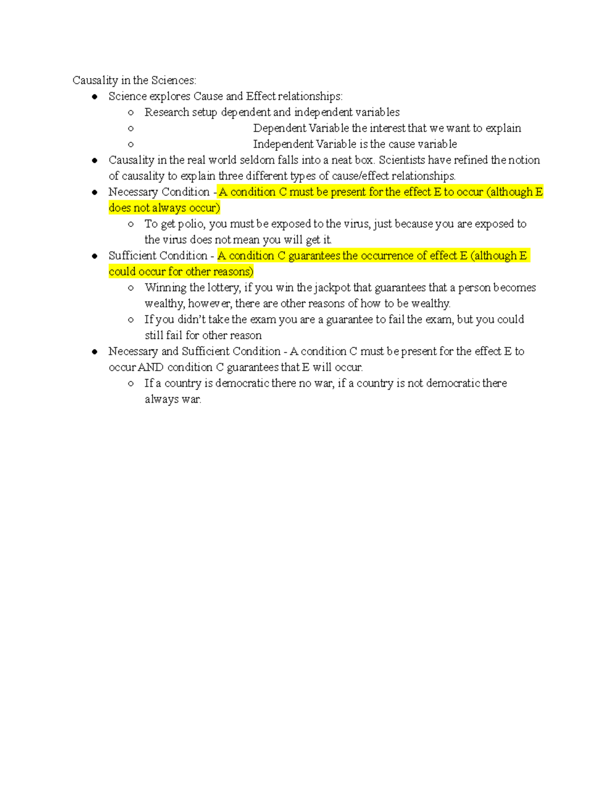 Necessary And Sufficient Conditions Explaining Causal Relationships