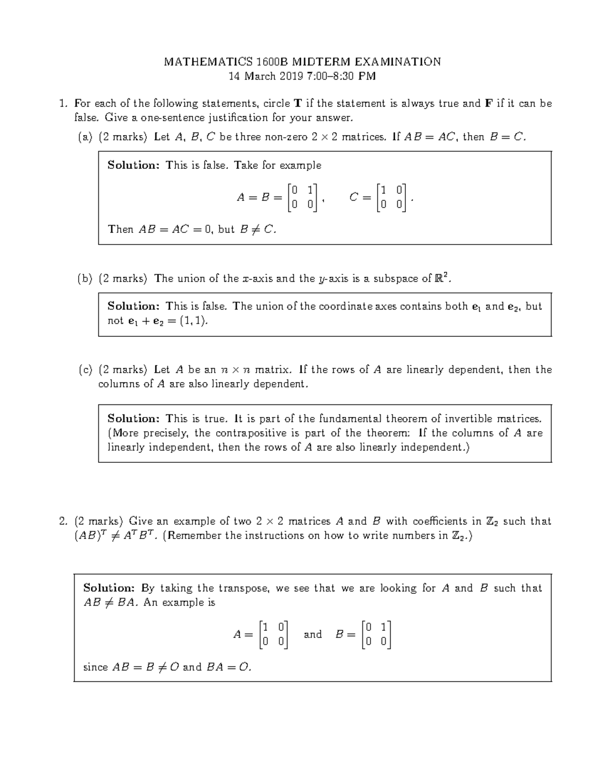 Midterm 2 Winter 2019 Sol - MATHEMATICS 1600B MIDTERM EXAMINATION 14 ...