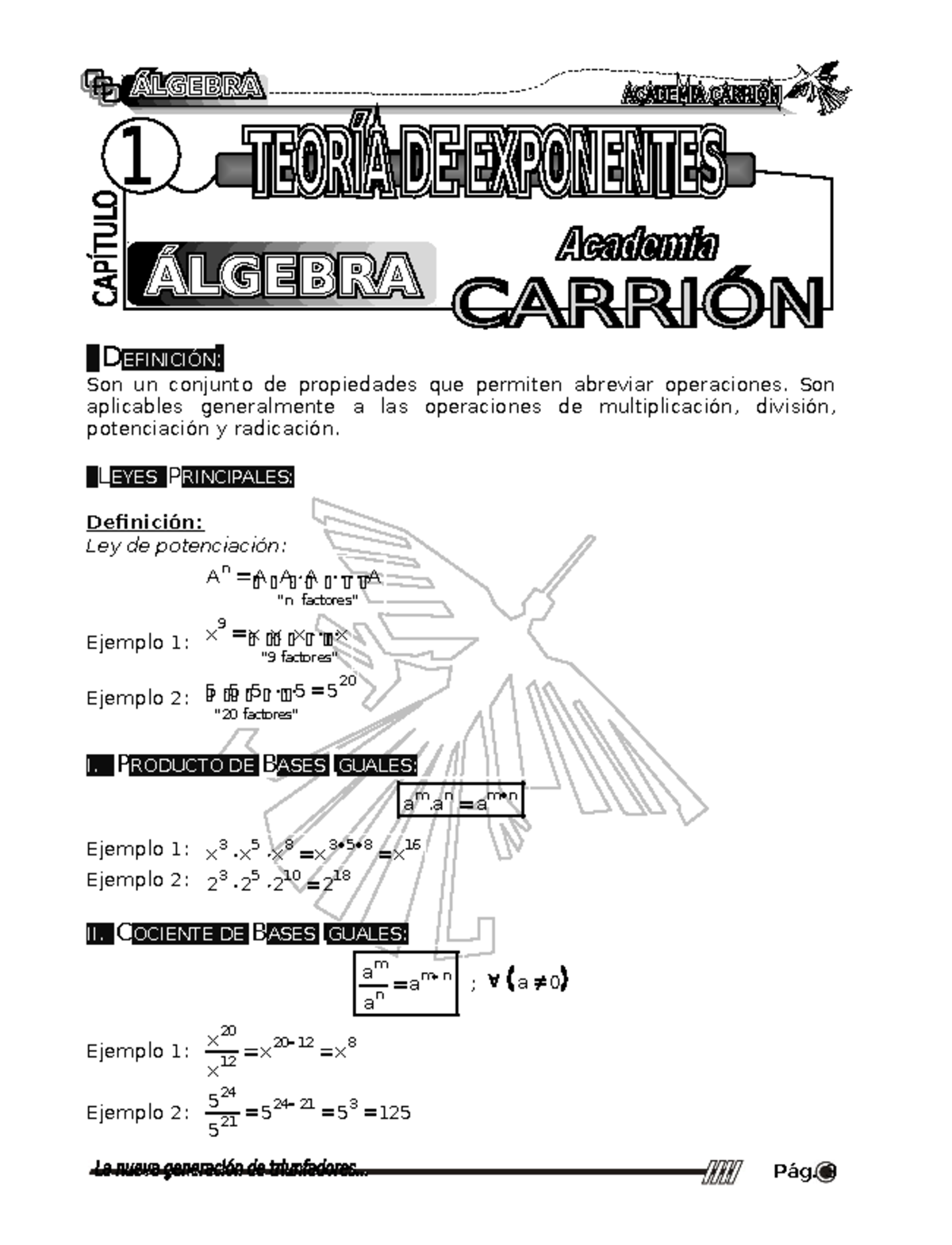 CAP 01 - Teoria DE Exponentes - DEFINICIÓN: Son un conjunto de ...