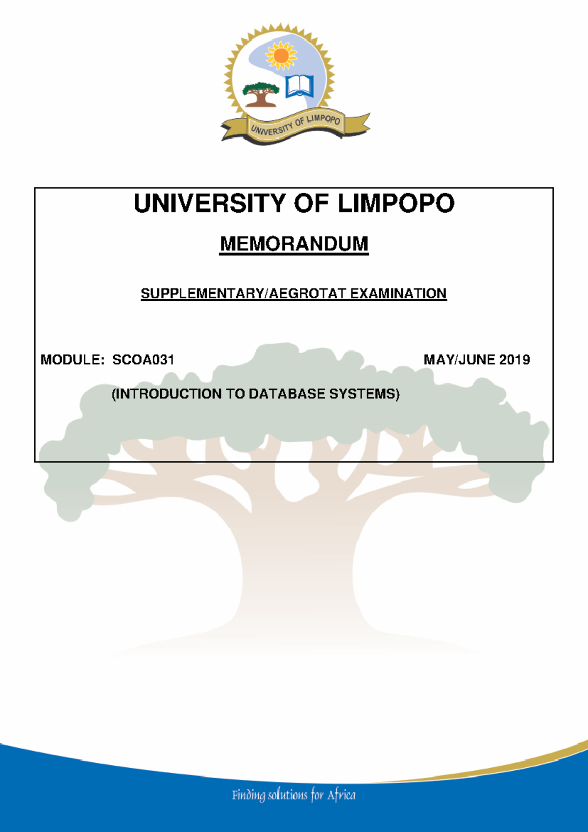 Supp SCOA031-MEMO - UNIVERSITY OF LIMPOPO MEMORANDUM SUPPLEMENTARY ...