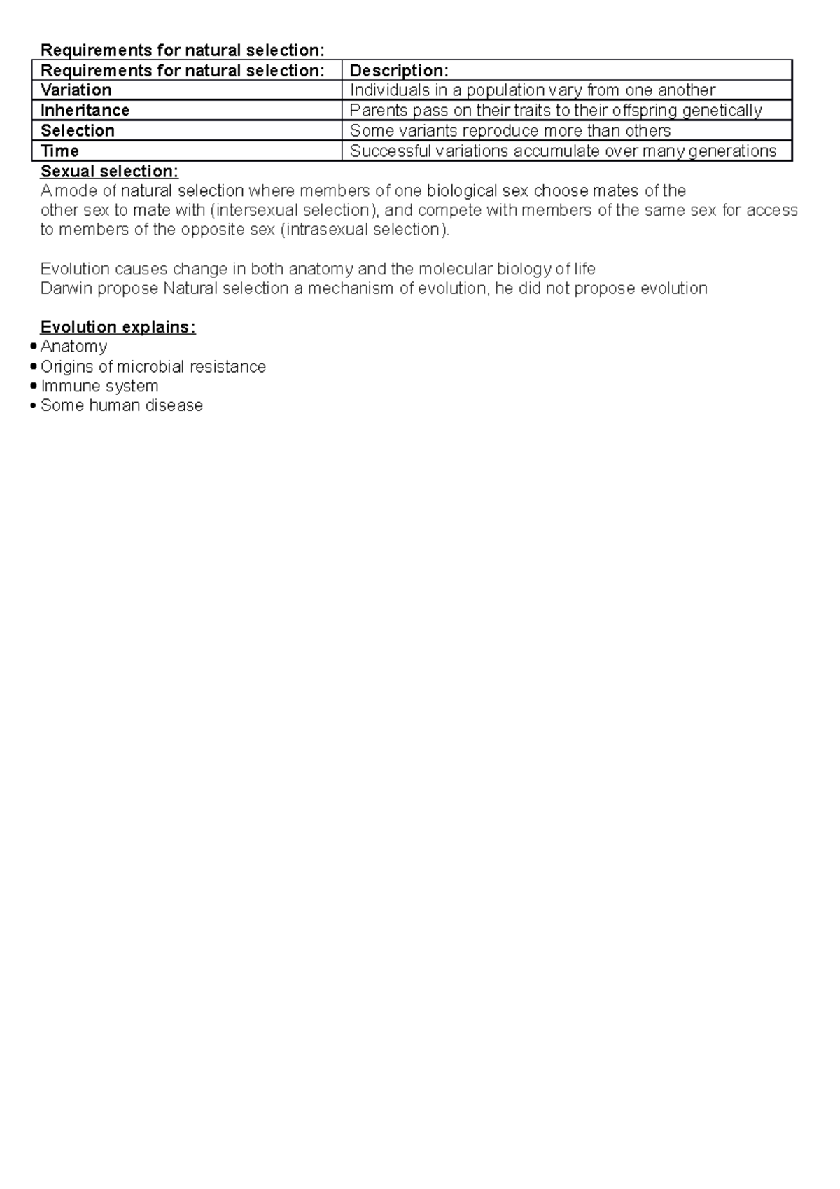 CELS 191 - Lecture 28 (Natural Selection) - Requirements for natural ...