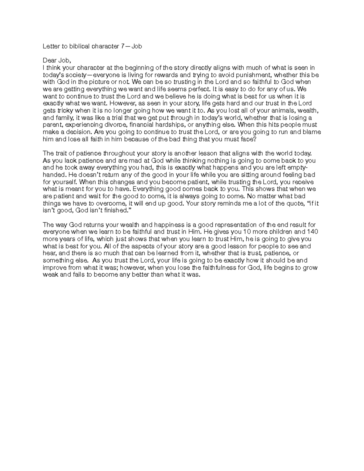 Letter to biblical character 7 - We can be so trusting in the Lord and ...