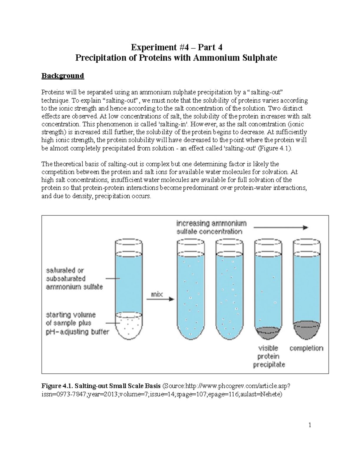 Experiment 4 Part 4 - Protein Precipitation with Ammonium Sulphate - Experiment #4 – Part 4 ...